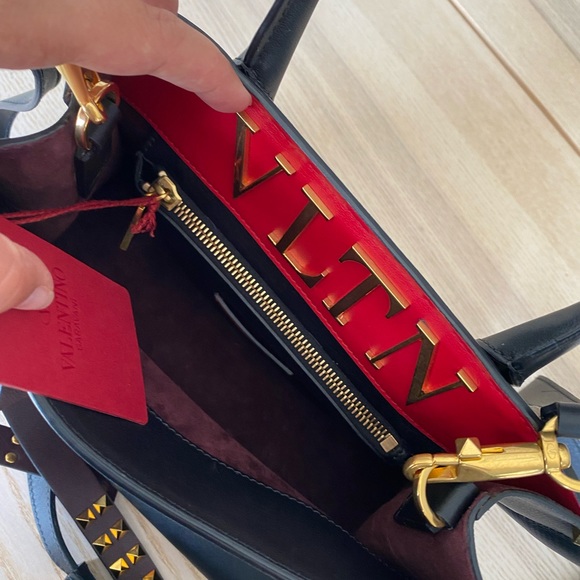 Valentino | Bags | Valentino Tote Bag Black And Red With Gold Studs ...